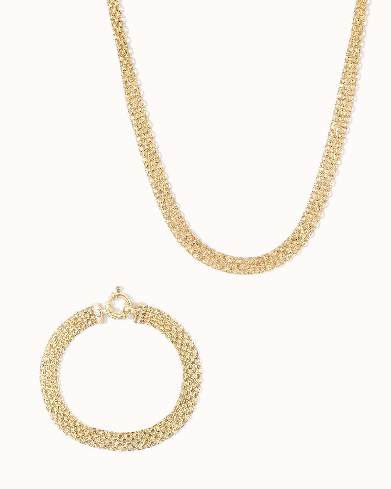 Solid Gold Mesh Chain Necklace and Bracelet Set | Maya Magal